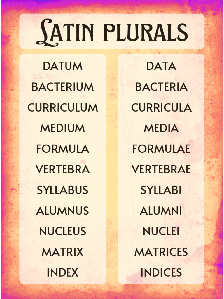 Latin Plurals Poster in Brown Vintage Style | PDF