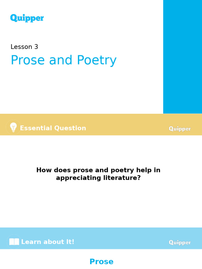 English 9 Unit 6 Lesson 3 Prose and Poetry | PDF | Poetry | Essays