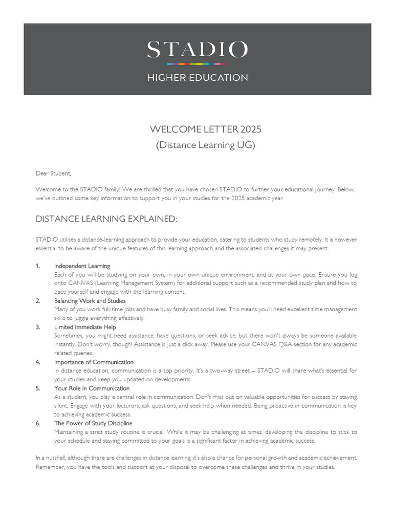 Welcome Letter (DL) 2025 SOE UG-1 | PDF | Distance Education | Academic ...