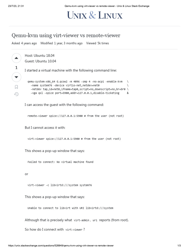 Qemu-kvm Using Virt-Viewer vs Remote-Viewer - Unix & Linux Stack Exchange | PDF | Superuser ...