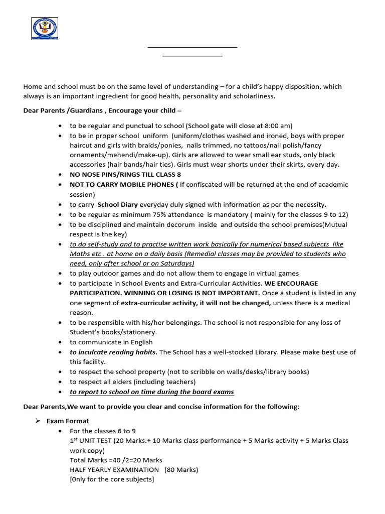 Parents Orientation File For The Senior Section. | PDF