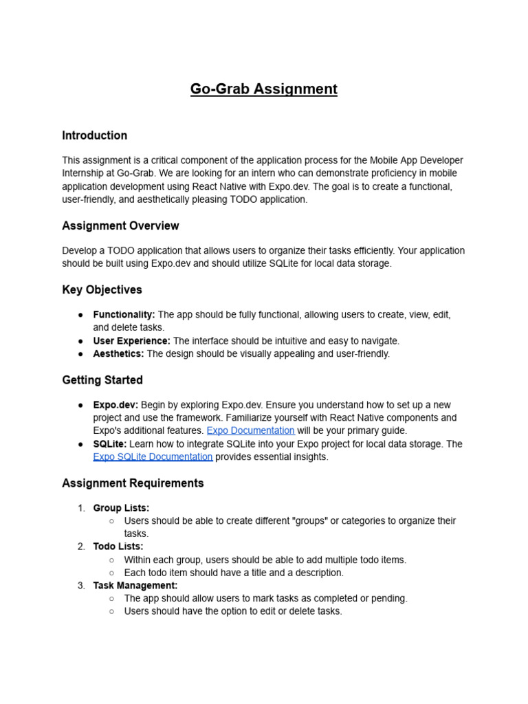 Go-Grab Mobile Developer Assignment | PDF | Usability | Mobile App