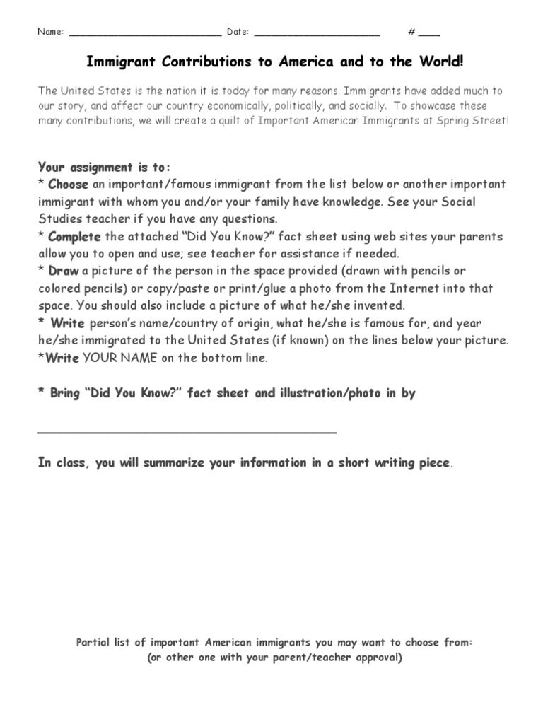 Immigrant Contributions To America and To The World! | PDF | The United ...