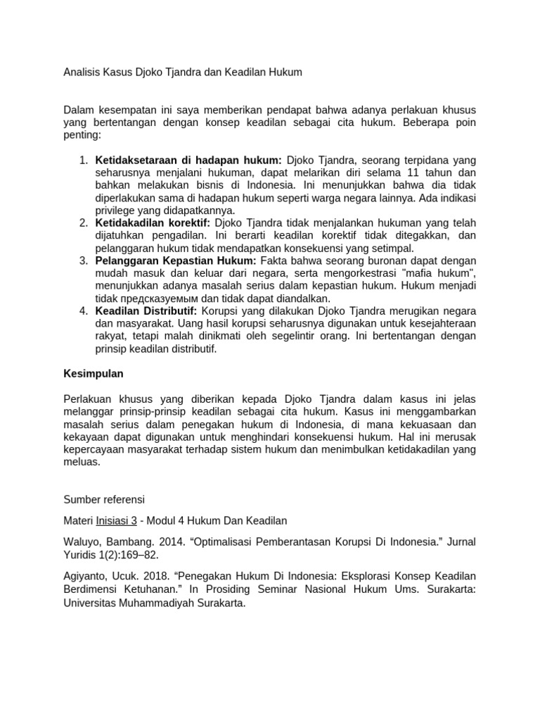 Perlakuan Khusus Djoko Tjandra dan Keadilan | PDF