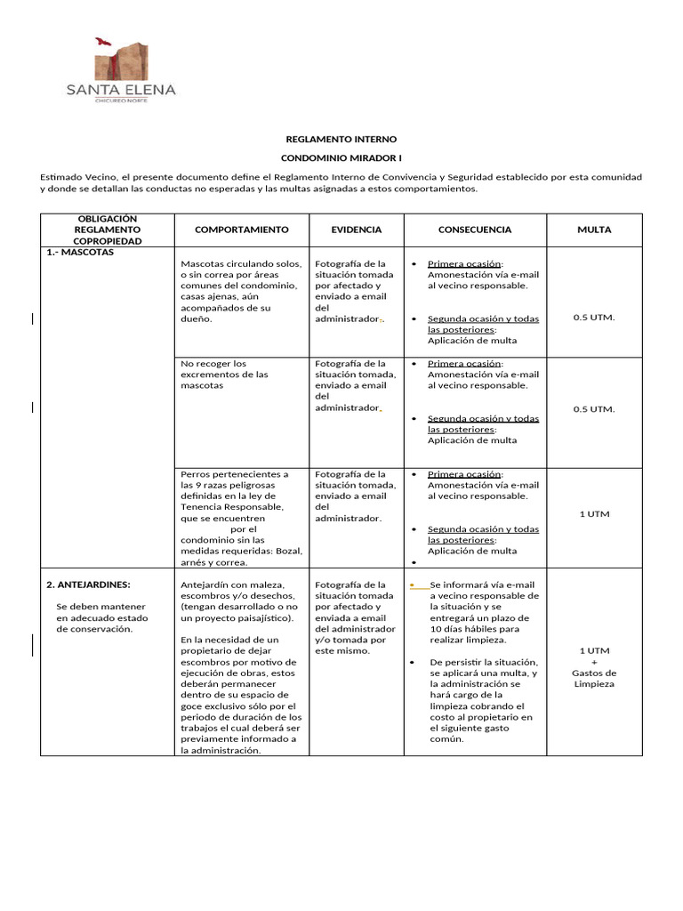Protocolo Interno Condominio Mirador 1 Propuesta | PDF | Condominio