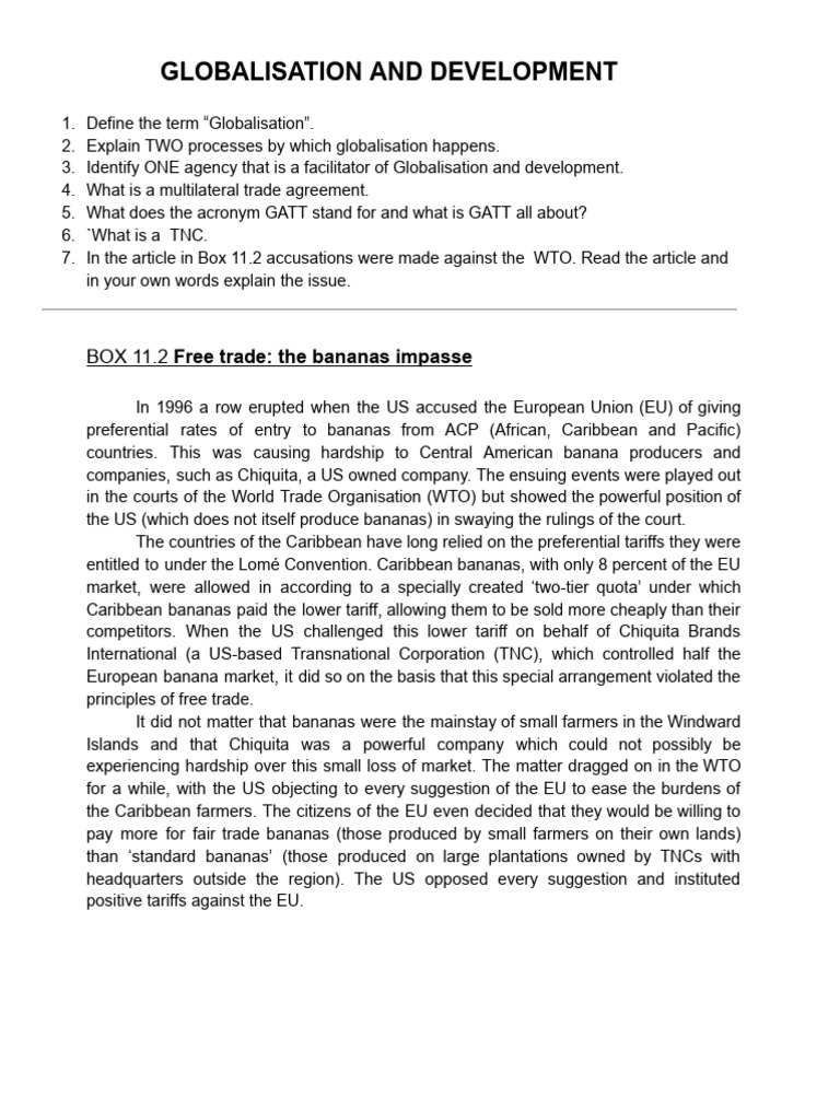 Globalisation Questions | PDF | World Trade Organization | Globalization