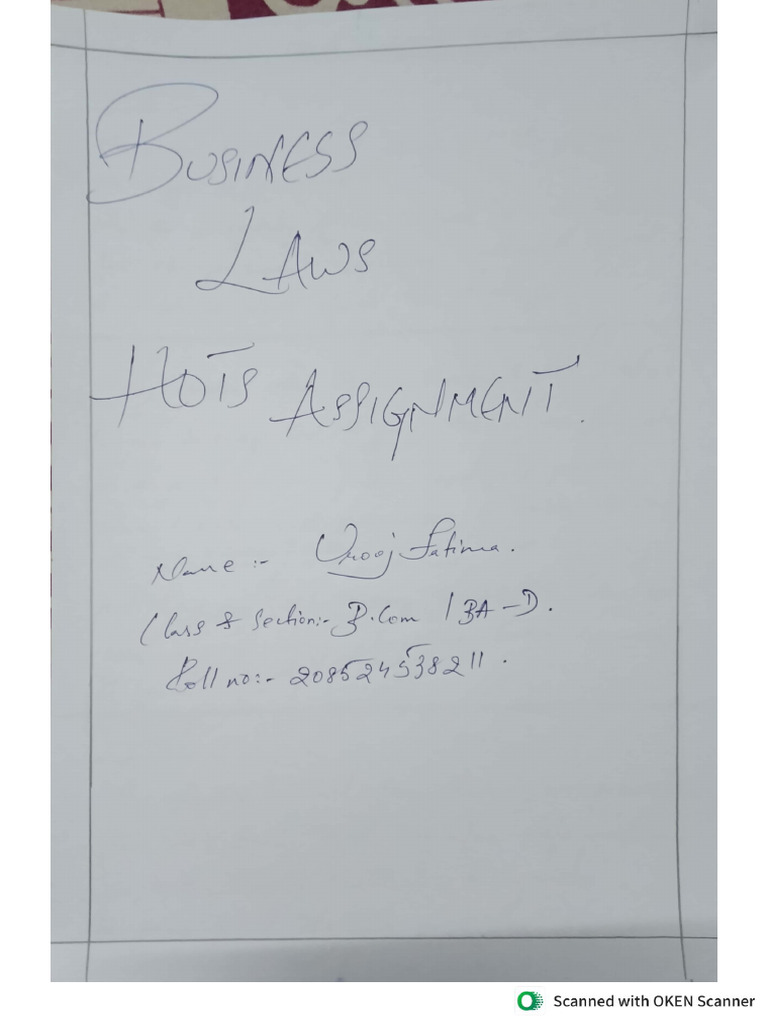 B.laws HOTS Assignment - Urooj Fatima 1BA - D | PDF