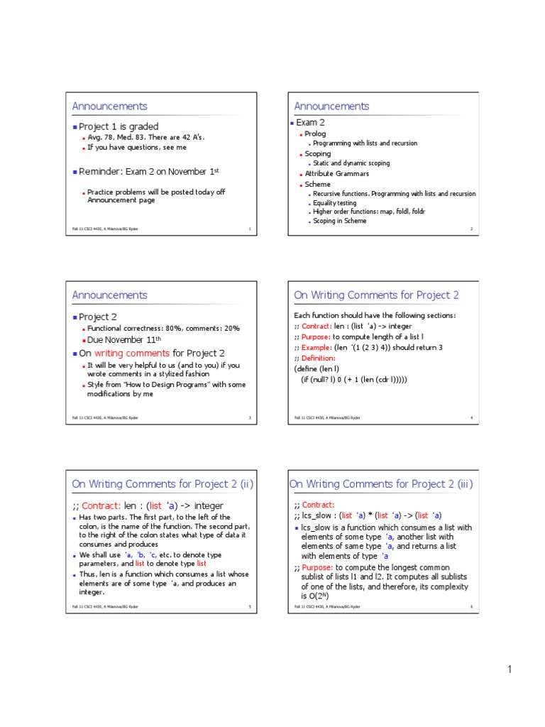 Announcements Announcements: Project 1 Is Graded | PDF | Scope ...