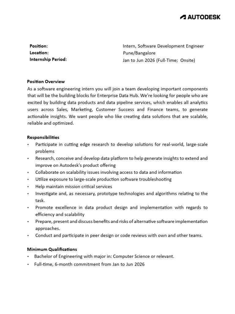 Autodesk SDE Internship 2026 in India | PDF | Autodesk | Databases
