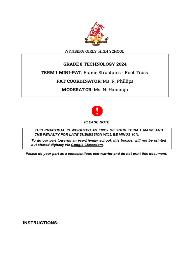 Grade 8 Roof Truss Mini-PAT Guide | PDF | Learning