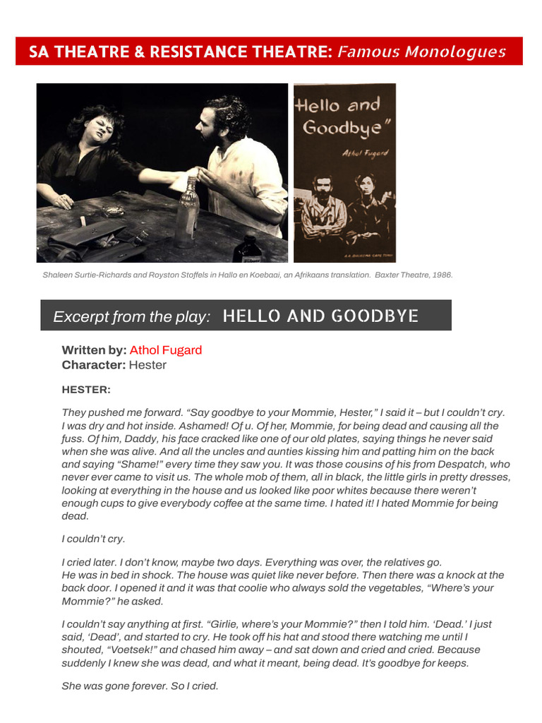 South African Monologues on Apartheid | PDF