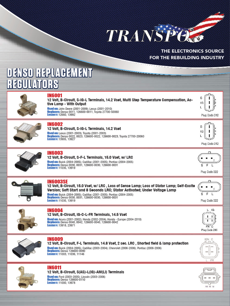 Denso Replacement Regulators Guide | PDF | Voltage | Chrysler