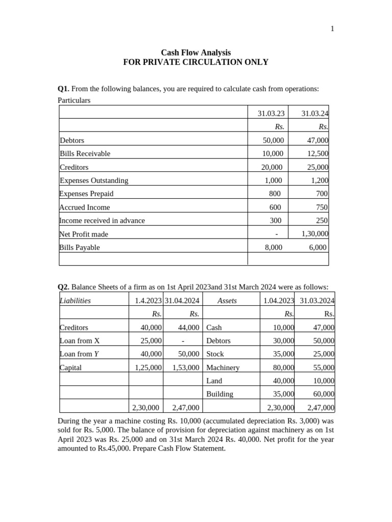 Cash Flow Statement - Questions | PDF | Balance Sheet | Income Statement