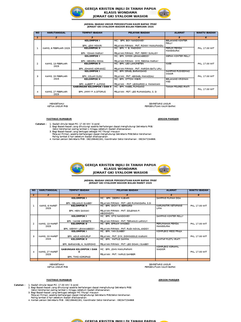 Jadwal Ibadah PKB GKI Syaloom 2025 | PDF