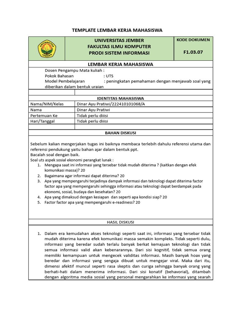 1068_Dinar Ayu Pratiwi_LKM_Form PP 05 (UTS).Docx | PDF