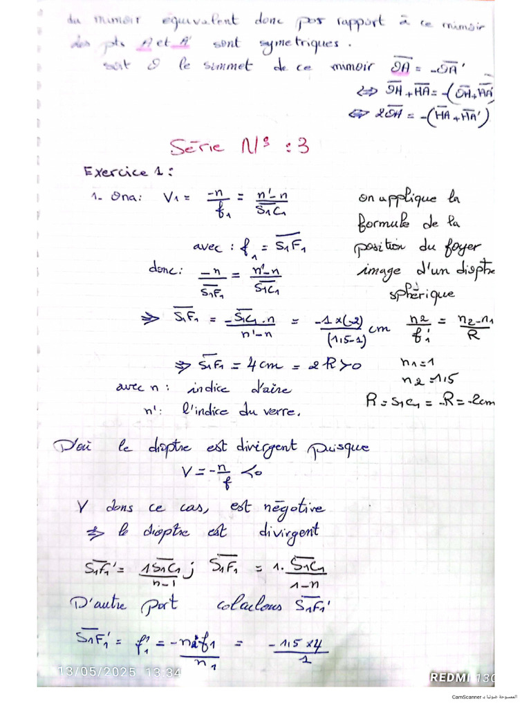 CORRECTION SÉRIE 3 Optique Géométrique | PDF