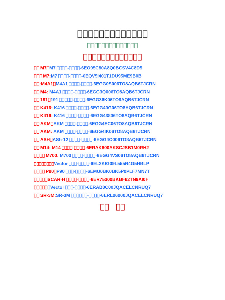 M7 M7::M4A1 M4: 191 K416: K416: AKM Akm: ASH M14: M14 - 6ERAK800AKSCJSB1M0RH2 M700 | PDF