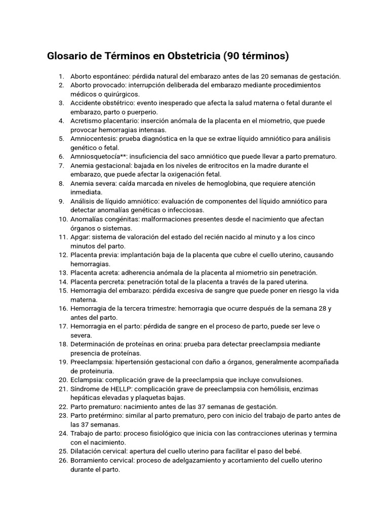 Glosario de Términos en Obstetricia, Esquema de Actuación | PDF | El embarazo | Parto