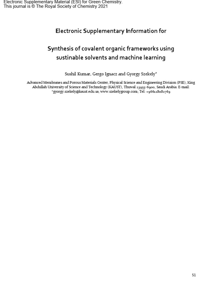 Electronic Supplementary Information For Synthesis of Covalent Organic Frameworks Using ...