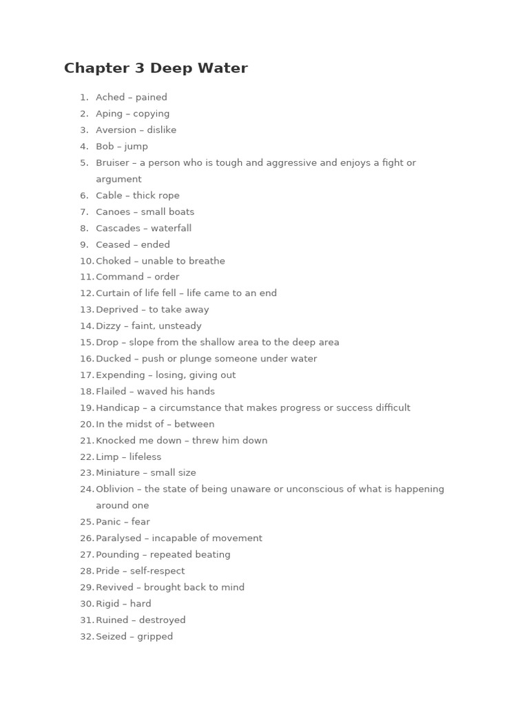Deep Water Vocabulary and Meanings | PDF