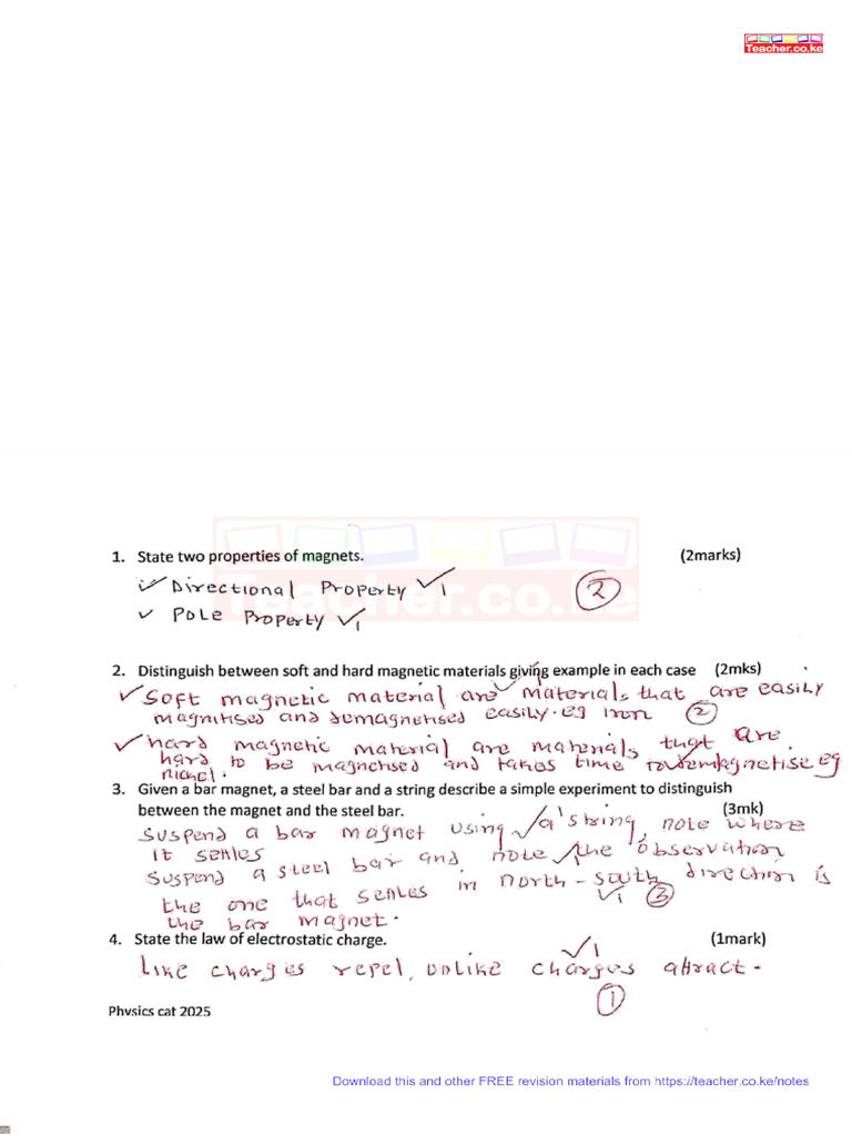 2025 Physics f2 Marking Scheme t2 Exam 1 Teacher - Co .Ke | PDF