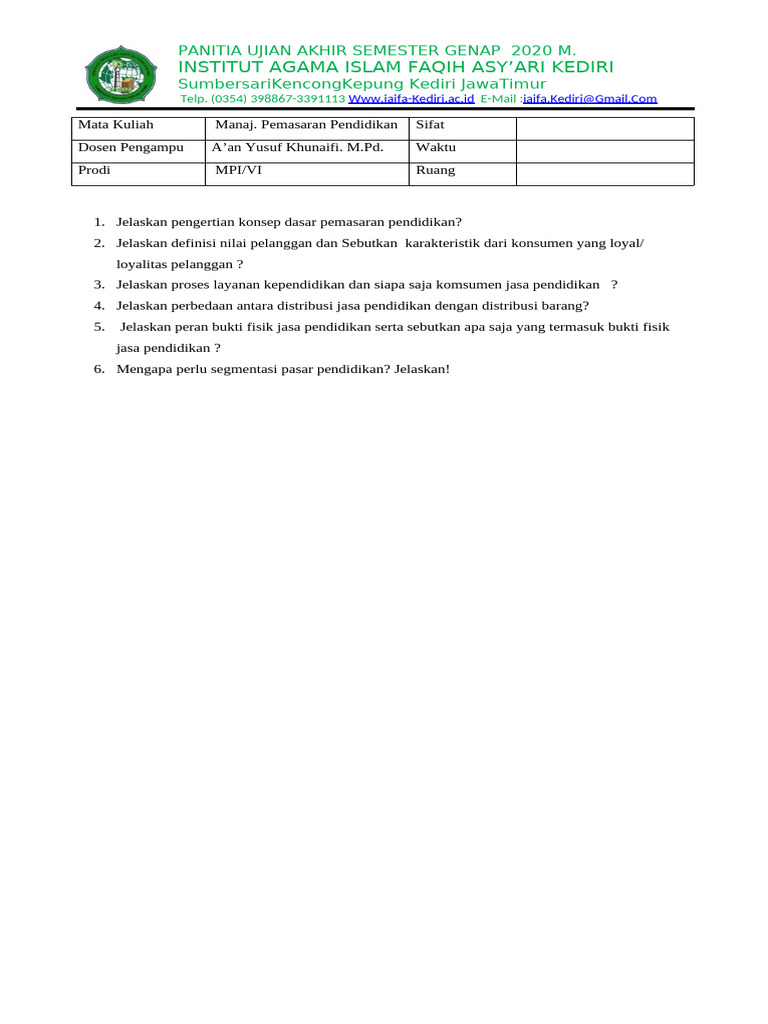 Uas Pemasaran Pa | PDF