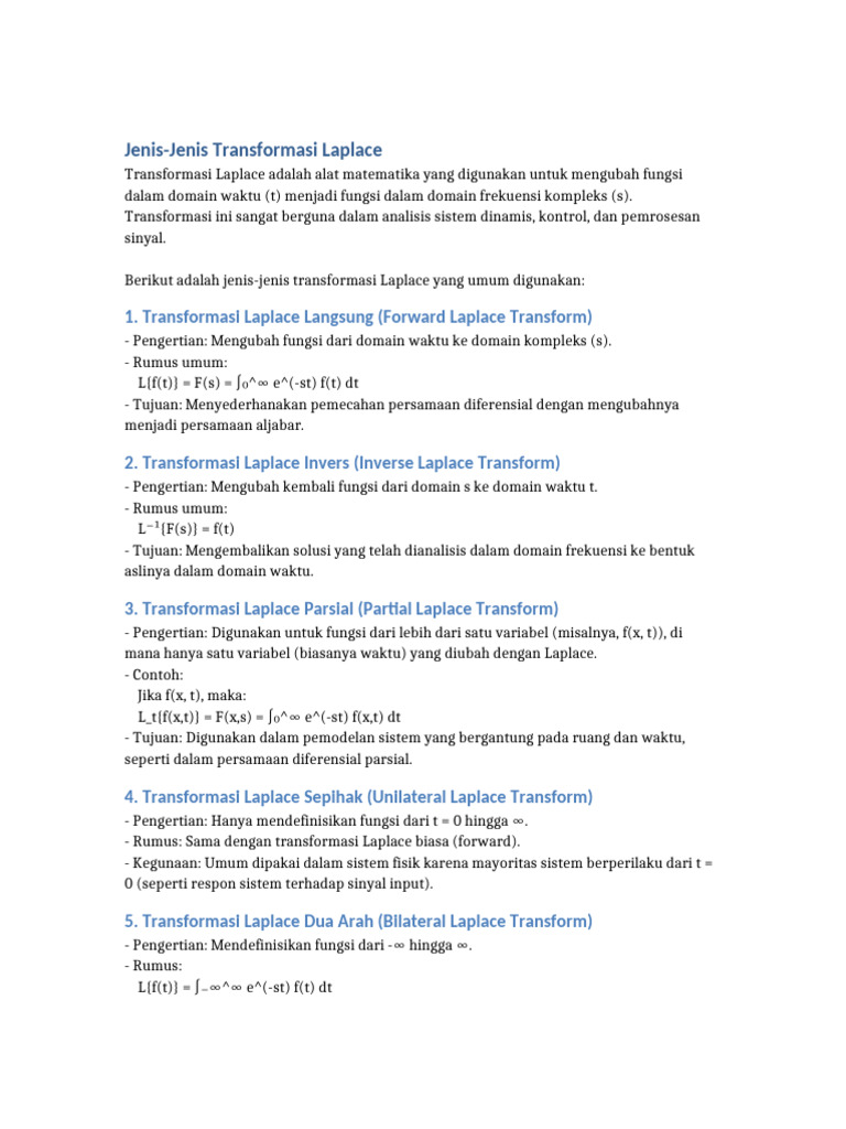 Jenis-Jenis Transformasi Laplace | PDF