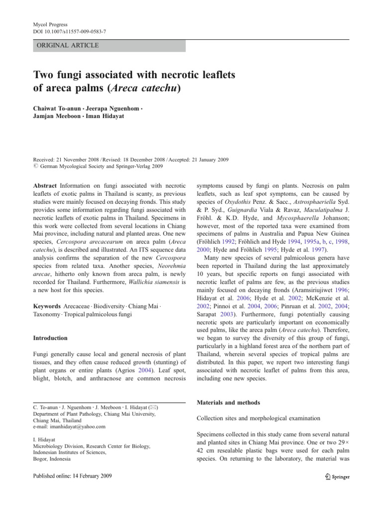 Two Fungi Associated With Necrotic Leaflets of Areca Palms (Areca Catechu) - 2009 | PDF ...