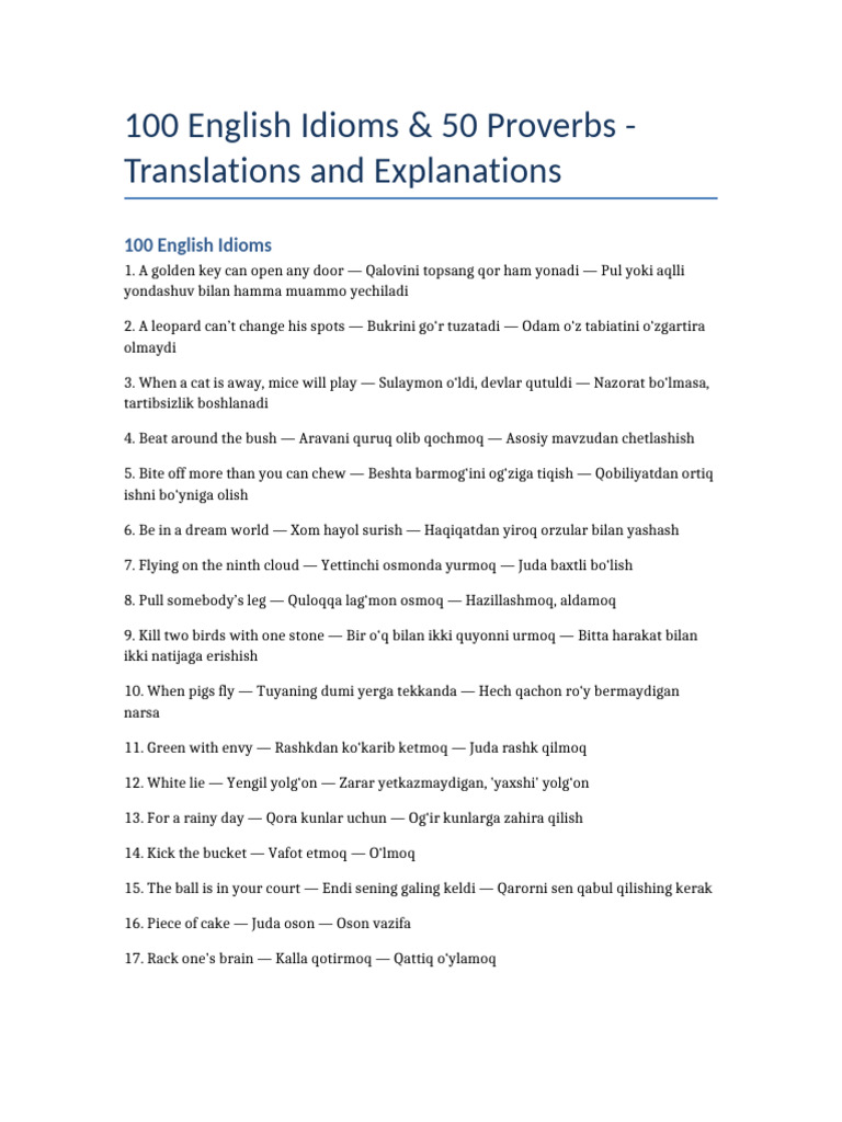 Idioms Proverbs Final | PDF