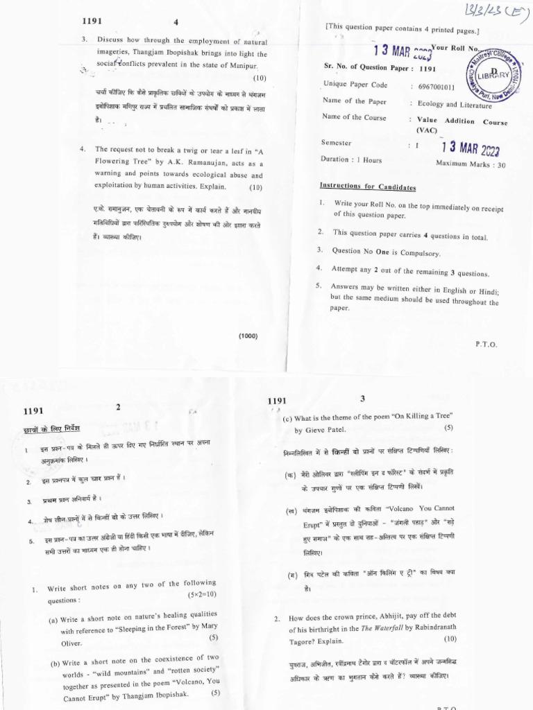 Ecology and Literature Pyq | PDF