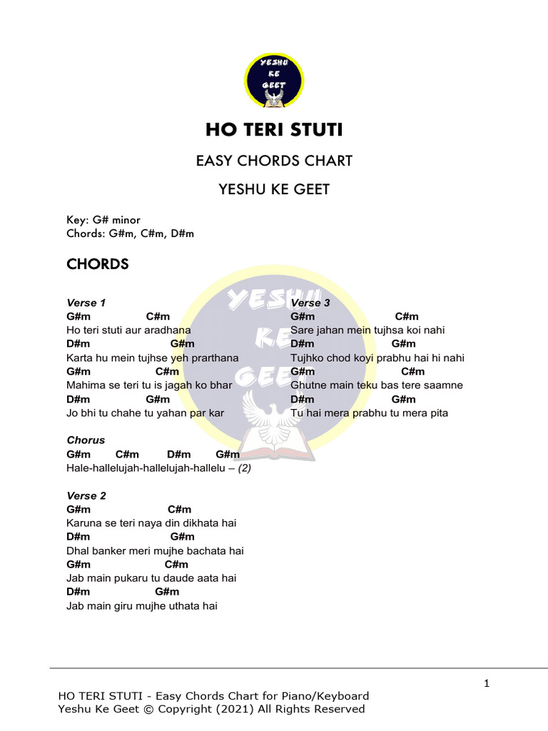 Ho Teri Stuti - Easy Chords Chart - Yeshu Ke Geet | PDF