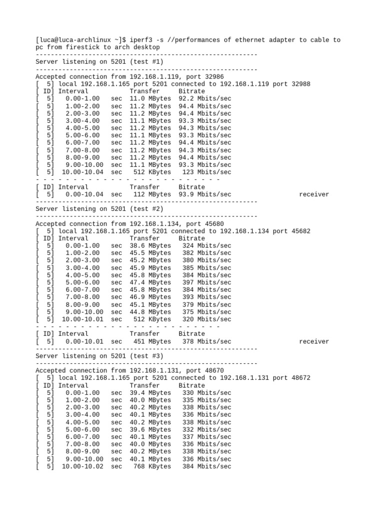 Iperf3 Statistics Firestick | PDF | Ethernet | Computer Networking