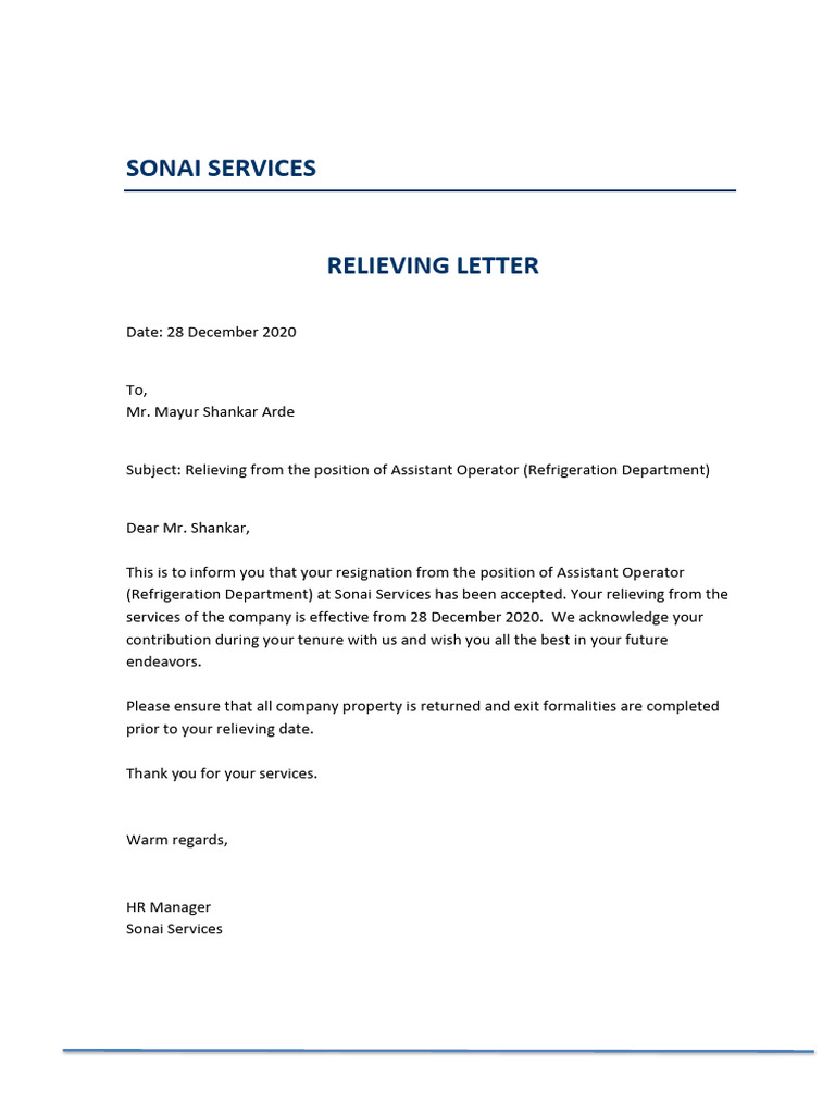 Relieving Letter | PDF