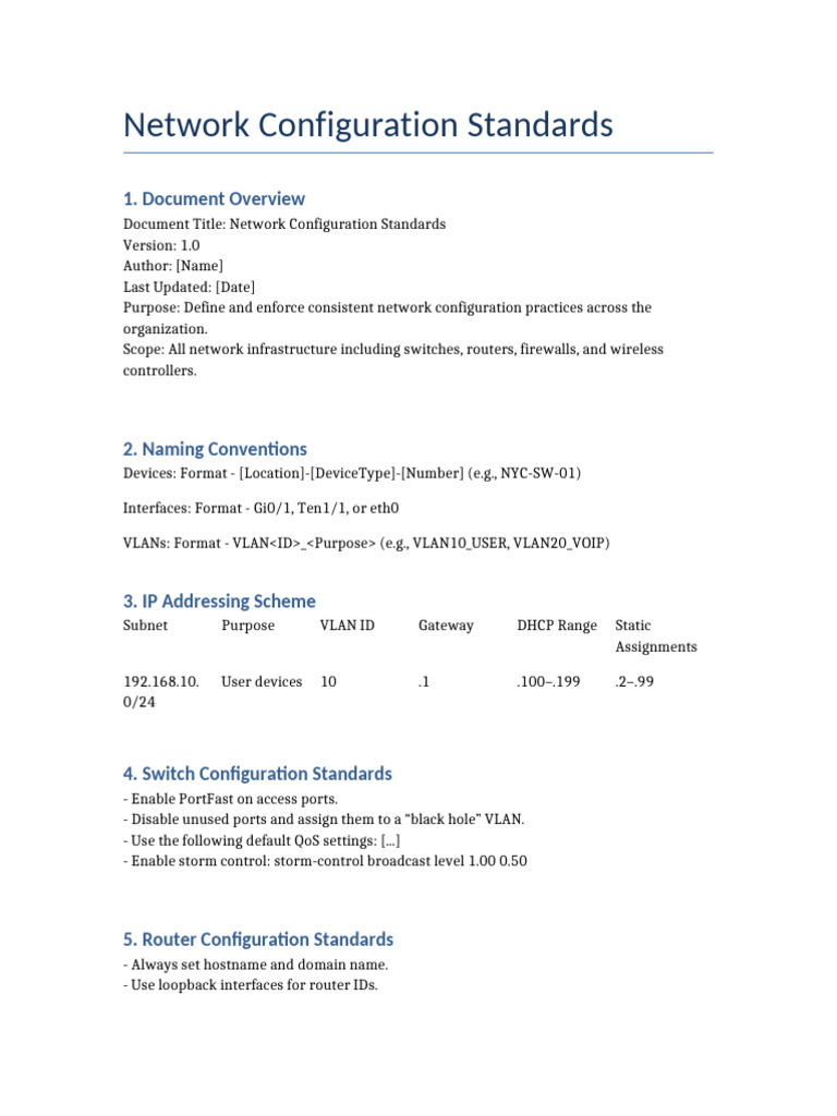 Network Configuration Standards Pdf