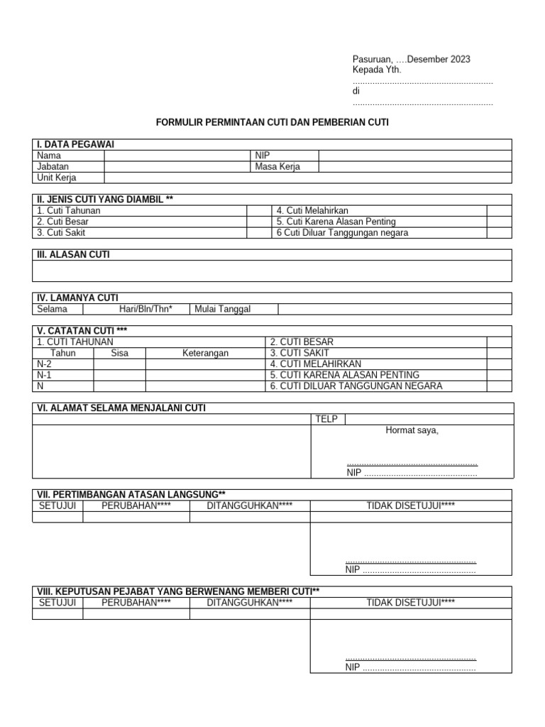 Formulir Permintaan dan Pemberian Cuti | PDF