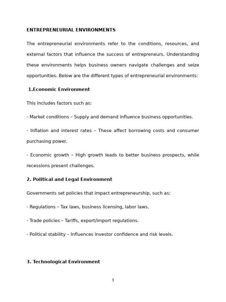 The Entrepreneurial Environment | PDF | Entrepreneurship | Policy