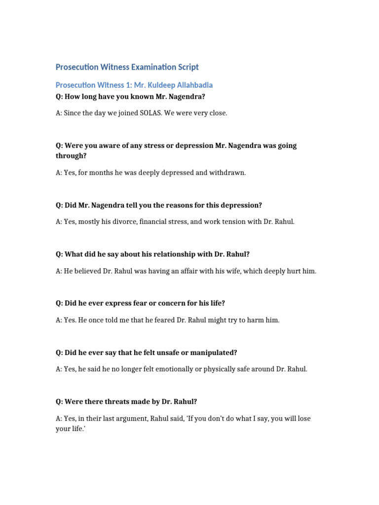 Prosecution Witness Examination Script AUMP 2025 | PDF