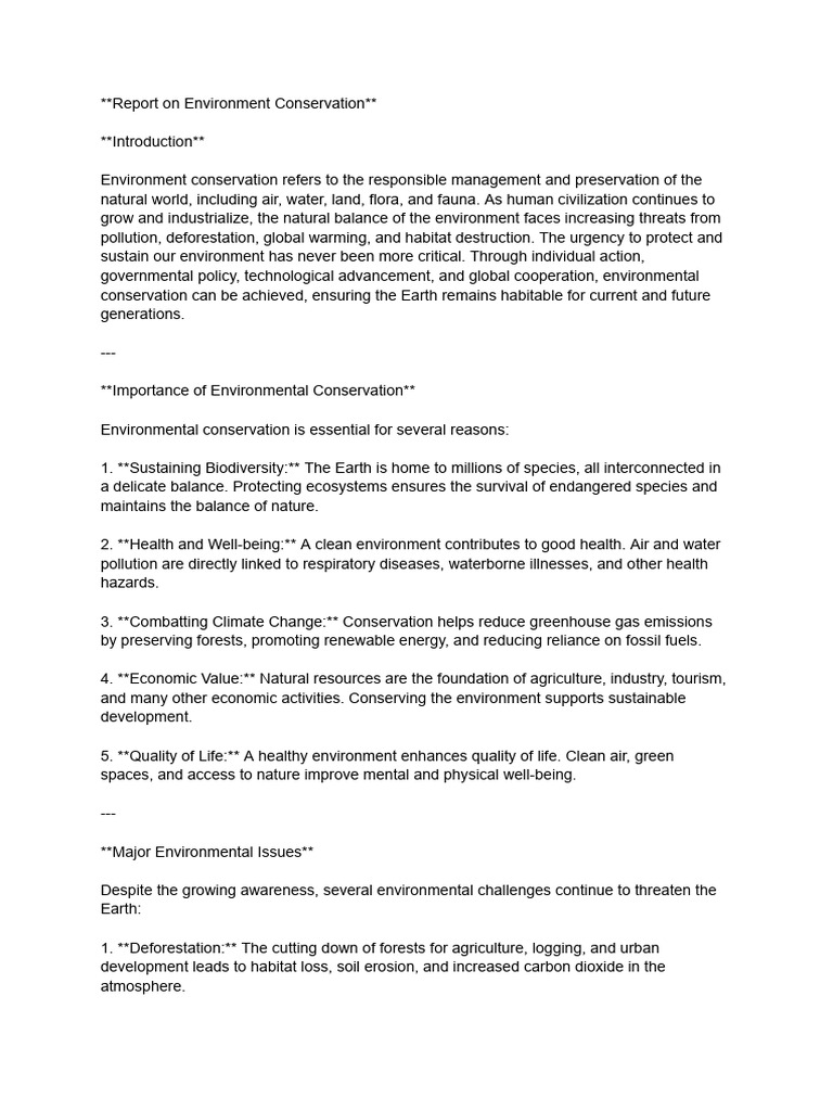 Report On Environment Conservation by Mike | PDF | Conservation Biology ...
