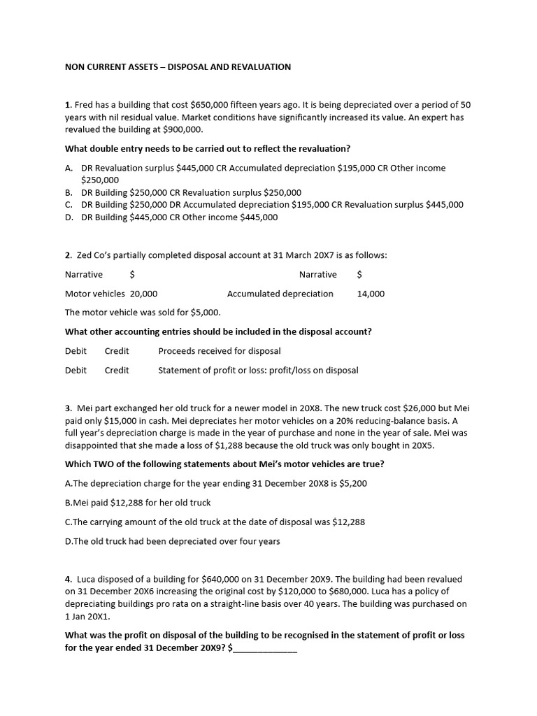 Non-Current Assets: Disposal & Revaluation Guide | PDF | Depreciation ...