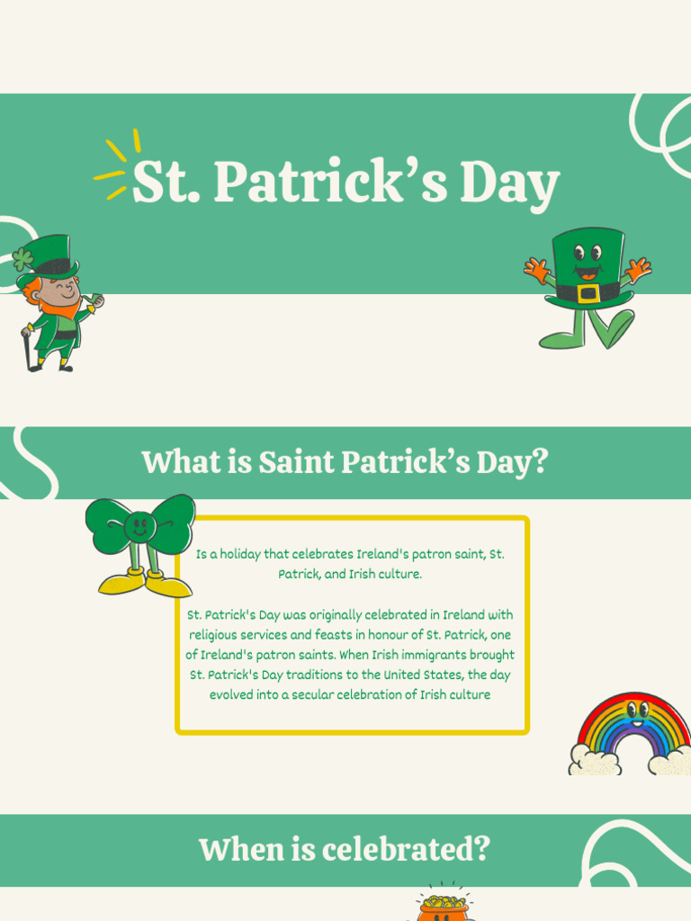 St. Patrick's Day History and Fun Facts Lesson Presentation in Green ...