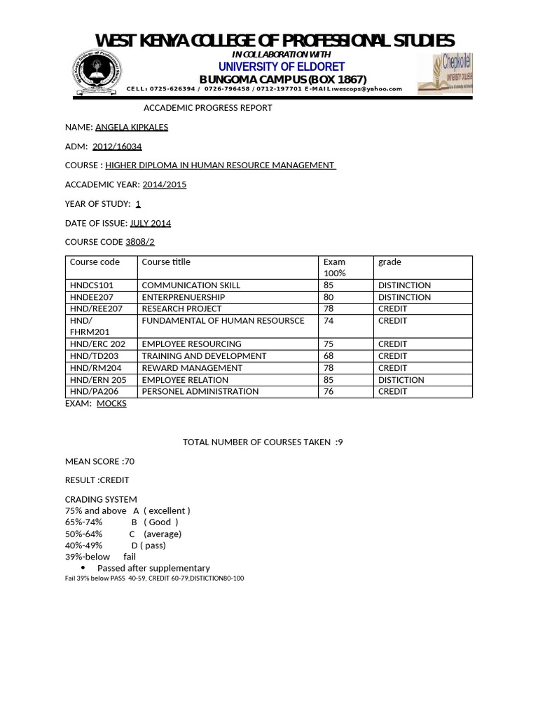 Academic Progress Report: HR Management | PDF | Standardized Tests ...