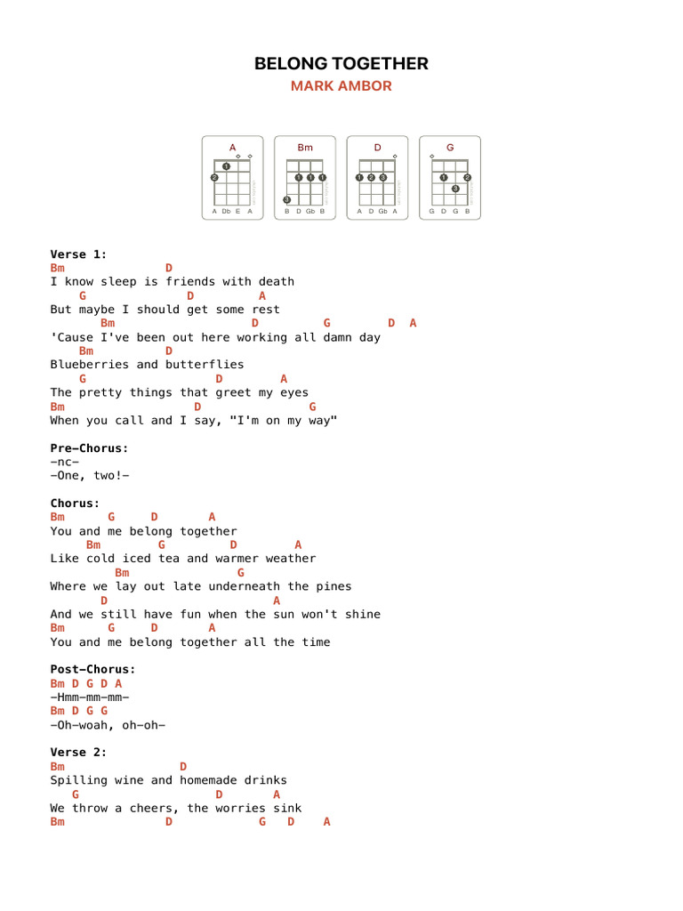 "BELONG TOGETHER" Ukulele Tabs by Mark Ambor On UkuTabs | PDF | Songs