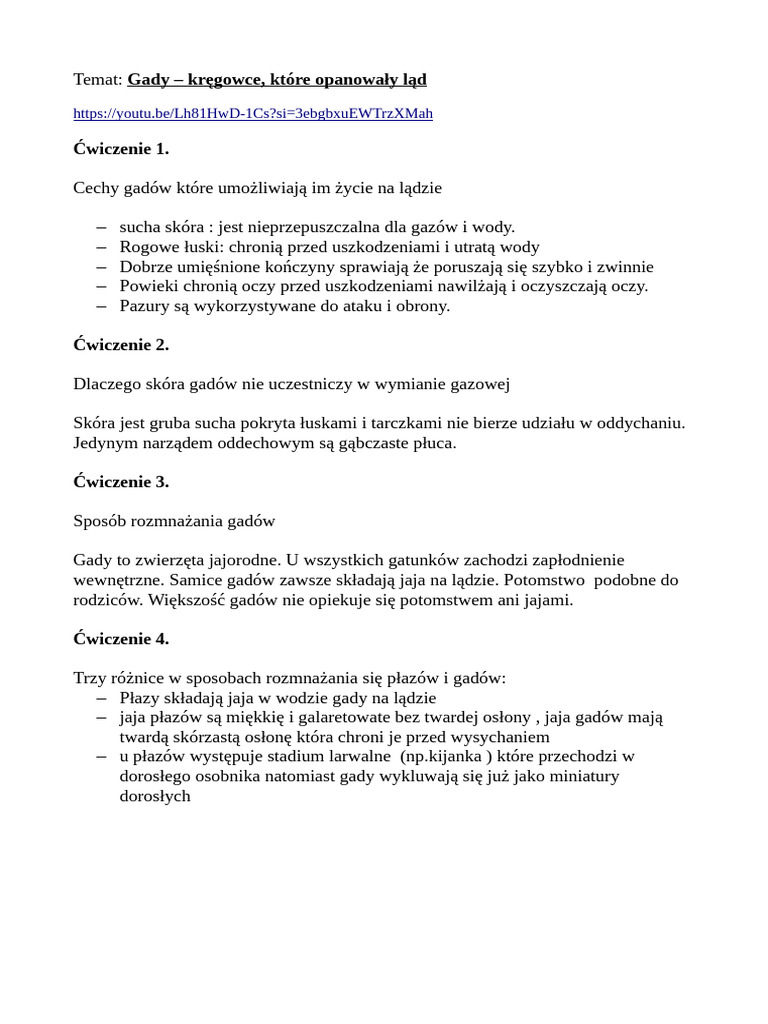 Gady - Kręgowce Które Opanowały Ląd. | PDF