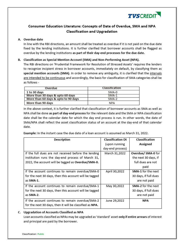 10 Concepts of Date of Overdue SMA and NPA Classification and Upgradation | PDF | Loans ...