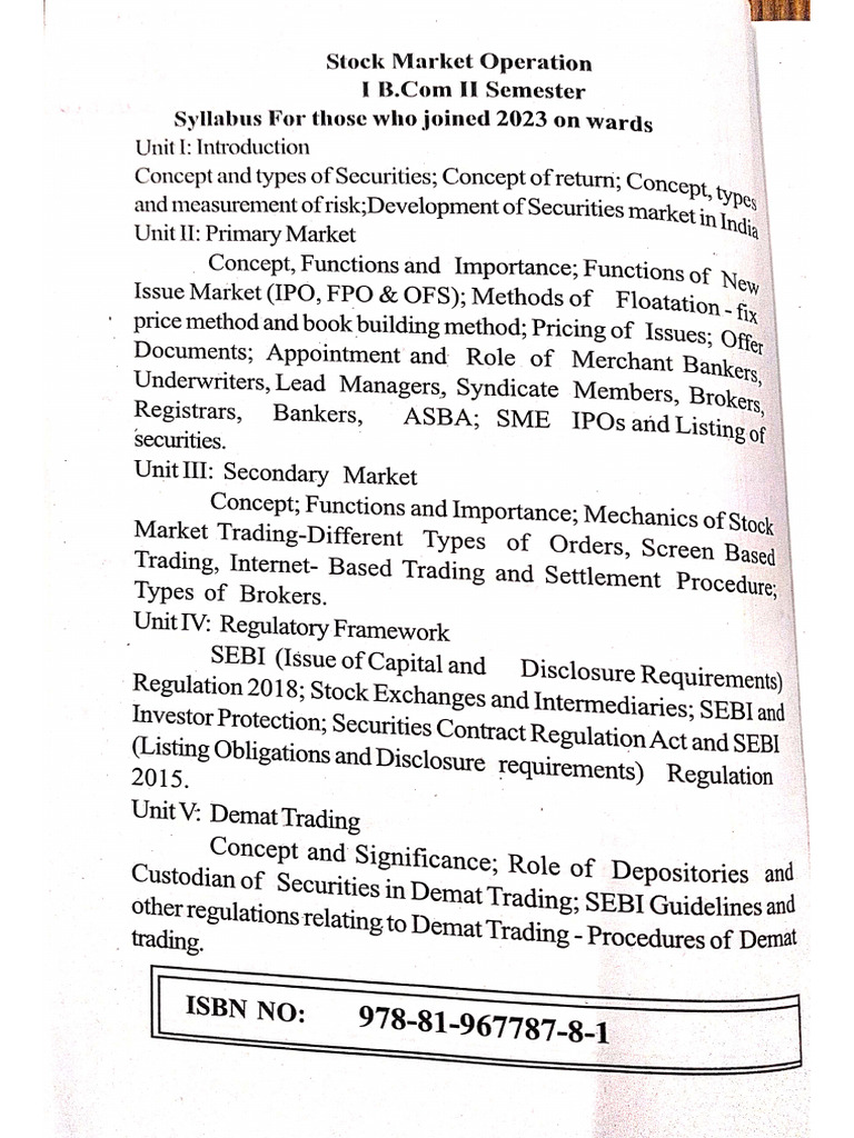 Unit 1 Stock Market Operation | PDF