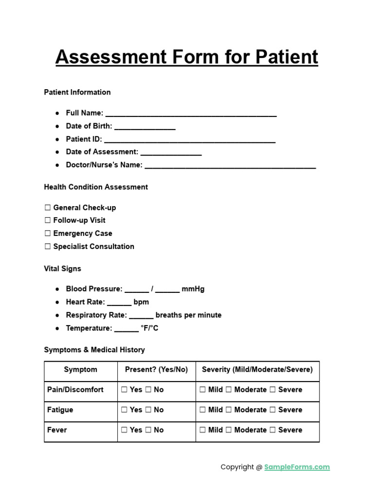 Assessment Form For Patient | PDF