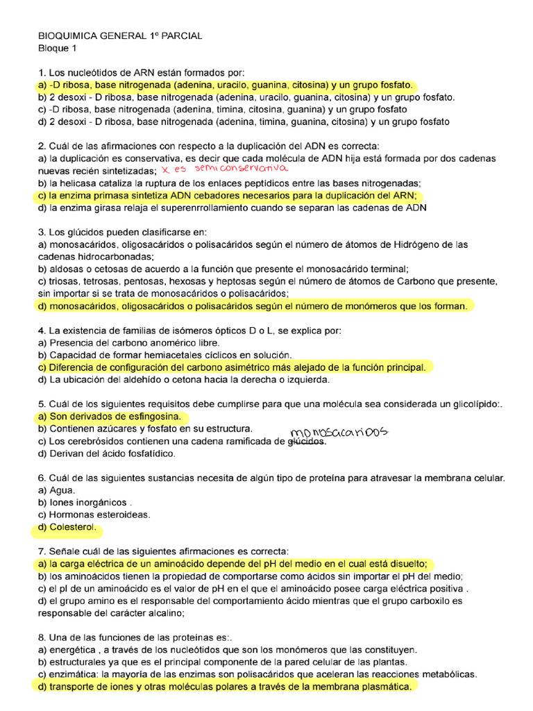 Choice 1° Parcial Bioqui (1) - 1 | PDF