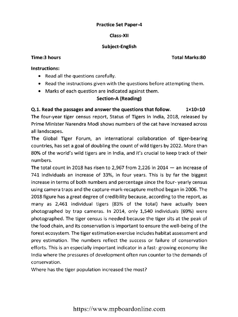MP Board Class 12 Model Paper English Set D 2023 | PDF