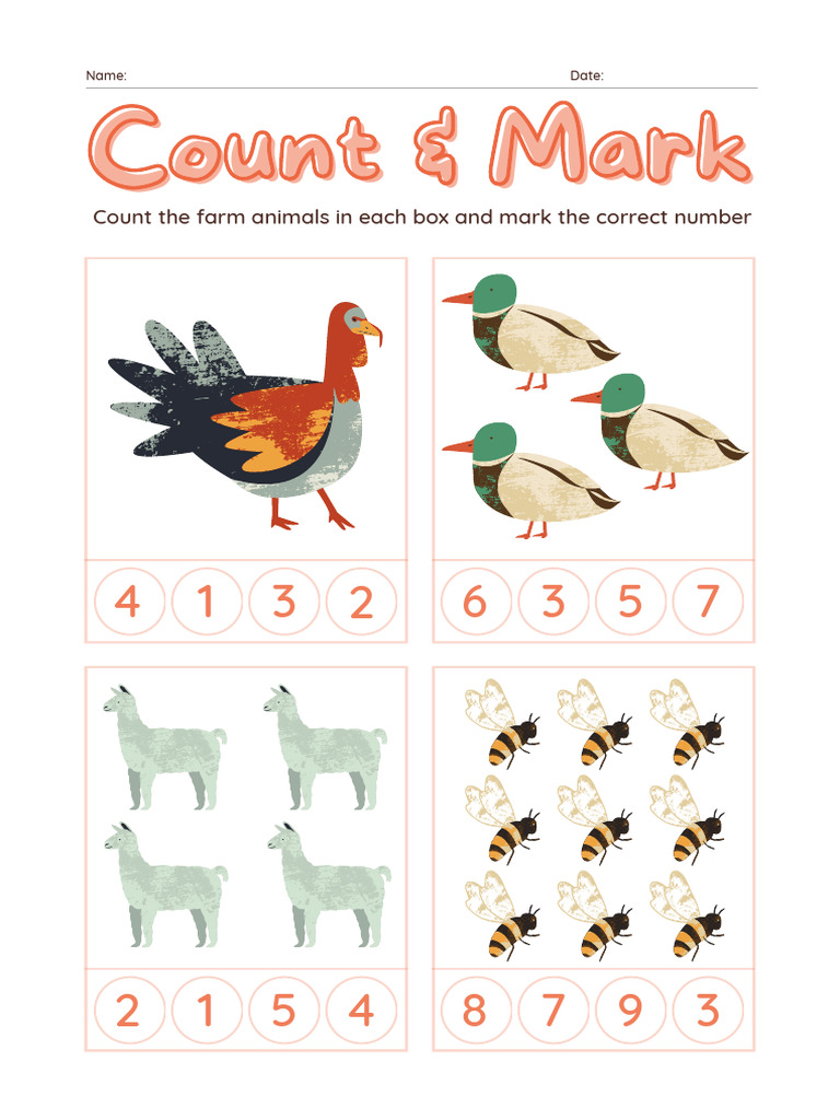Count & Mark Farm Animals Worksheet Set | PDF