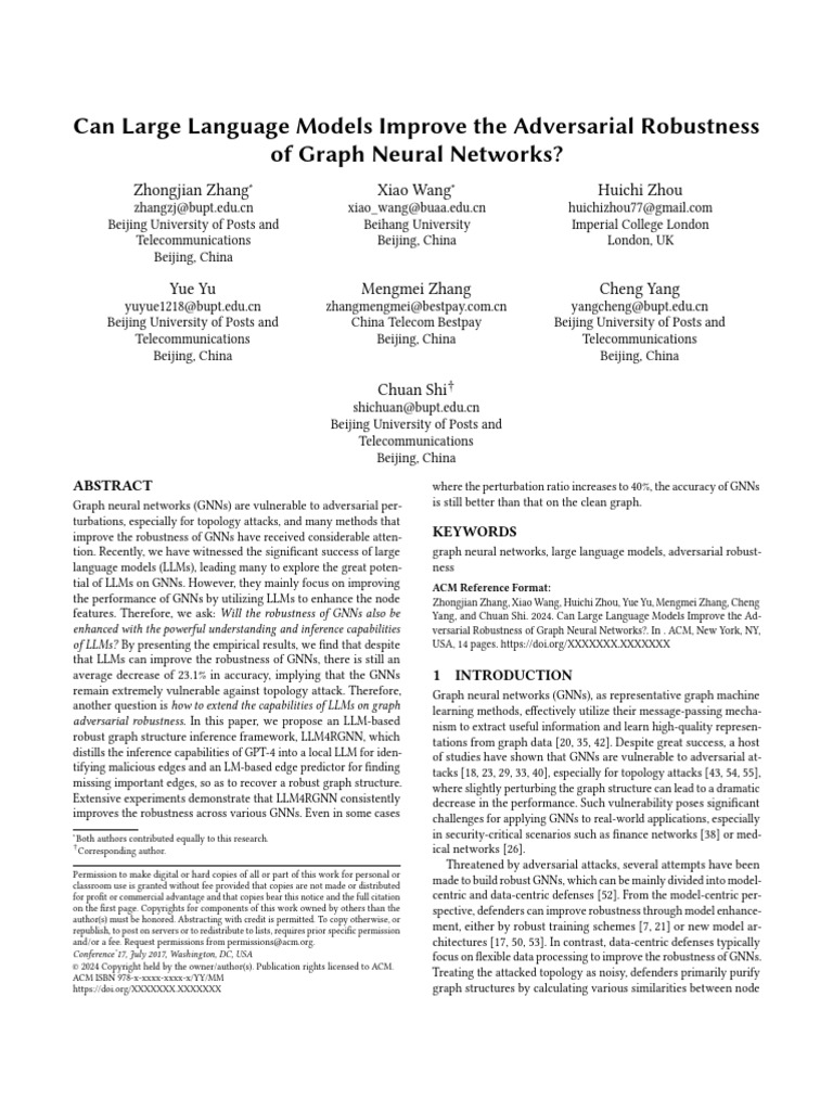 Can Large Language Models Improve The Adversarial Robustness of Graph Neural Networks? | PDF ...